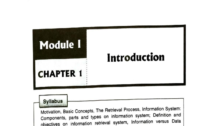 IRS Module 1: Introduction to Information Retrieval Systems - Studocu
