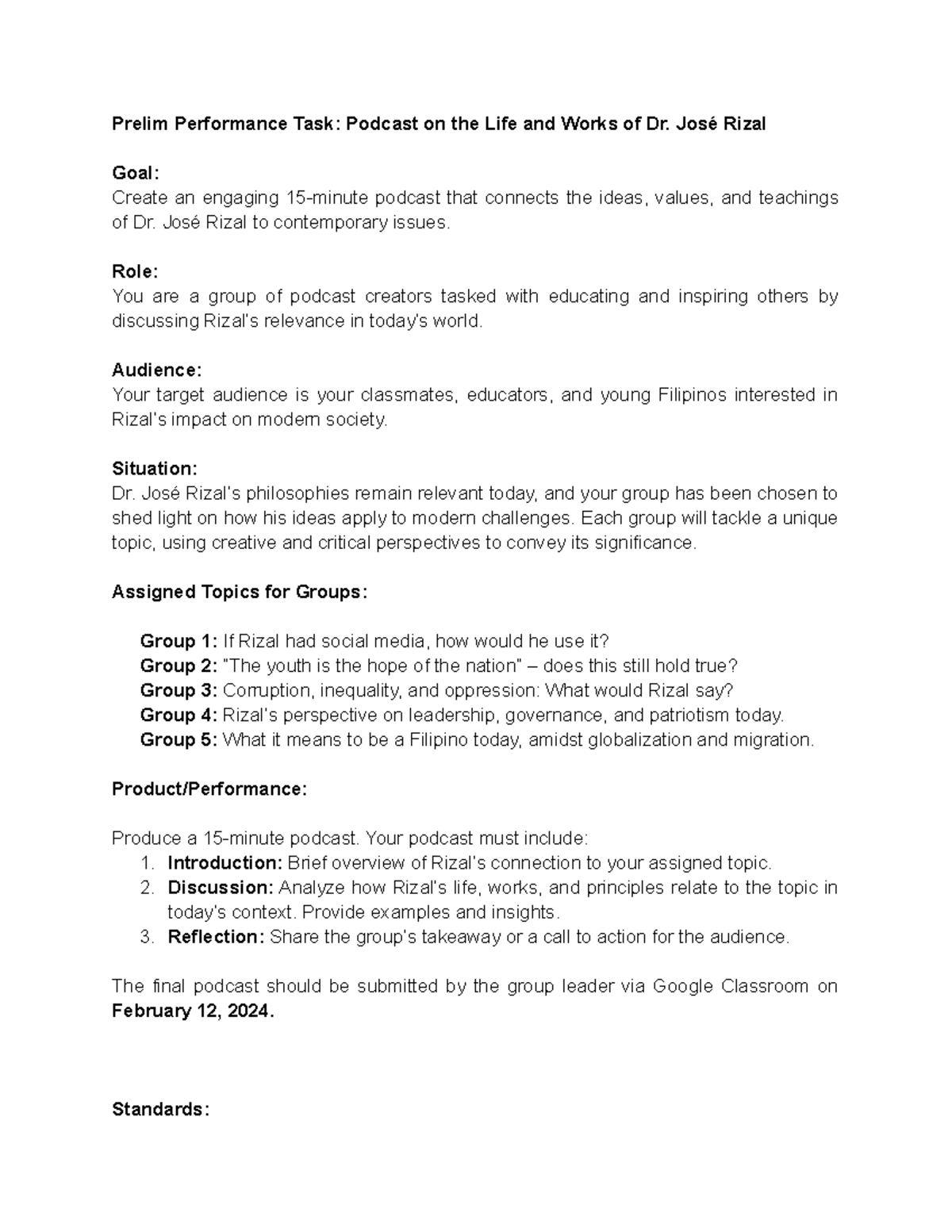Prelim Performance Task-Rizal - Prelim Performance Task: Podcast on the Life and Works of Dr ...