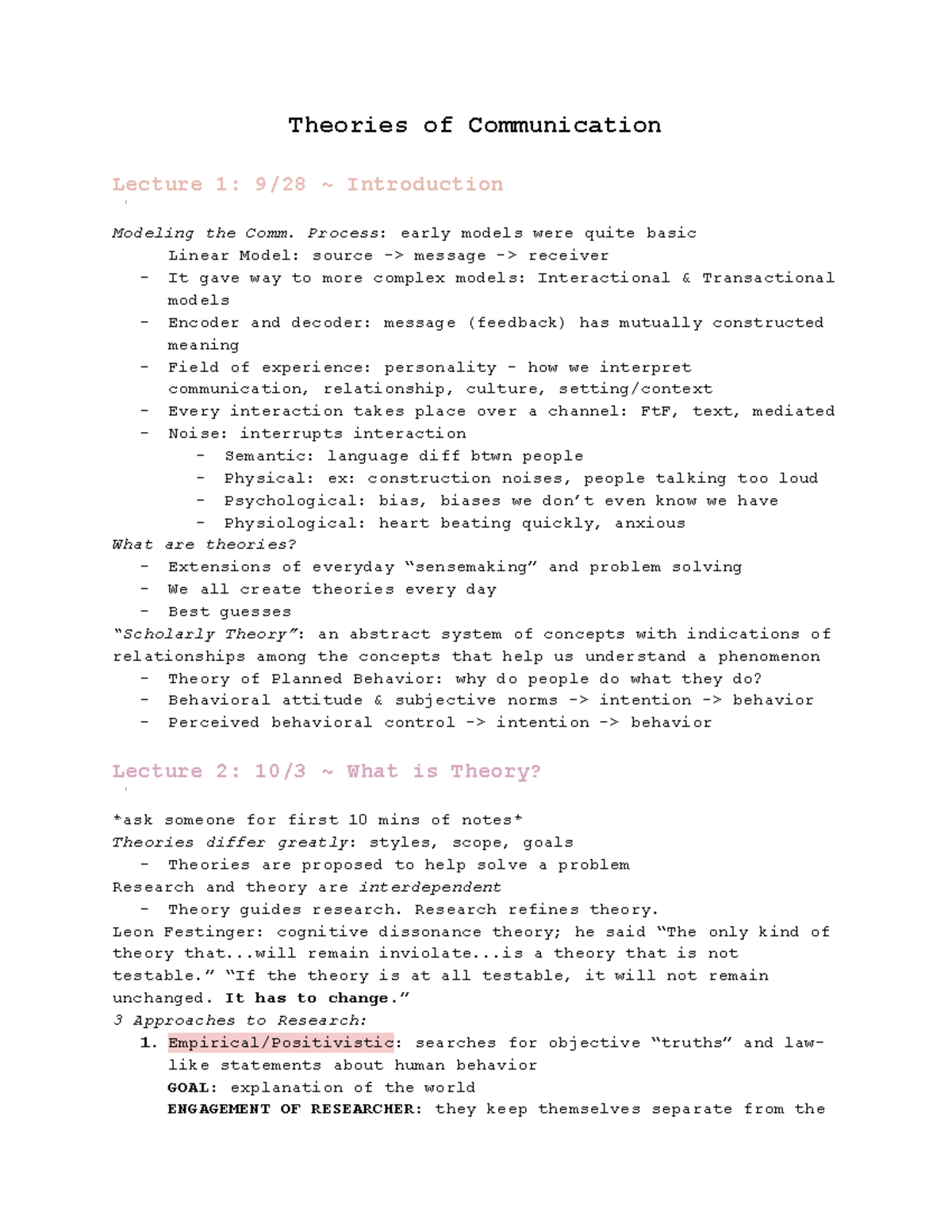 COMM 89 Lecture Notes: Theories of Communication Overview - Studocu