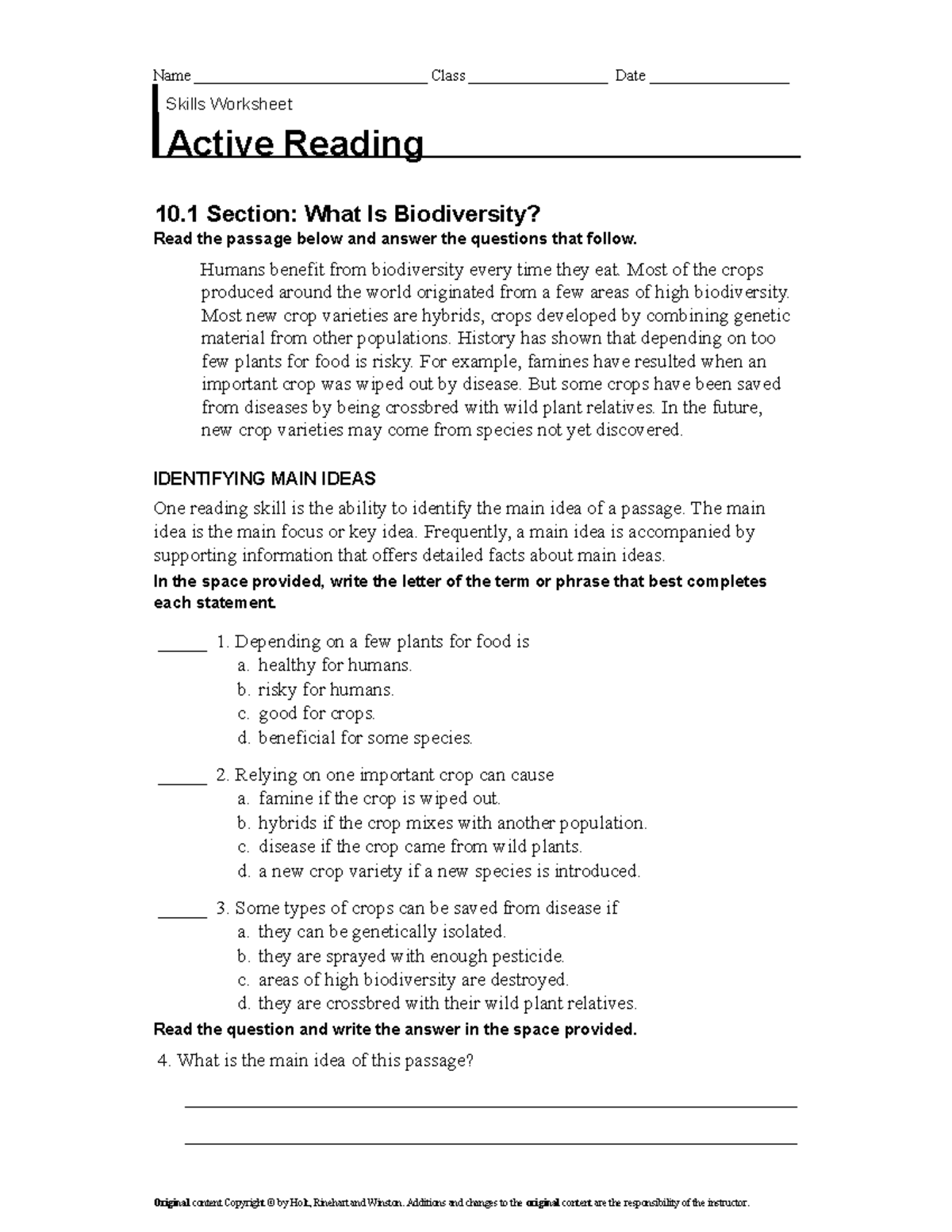Environmental Science Q2 T07 Active Reading: Biodiversity Insights ...