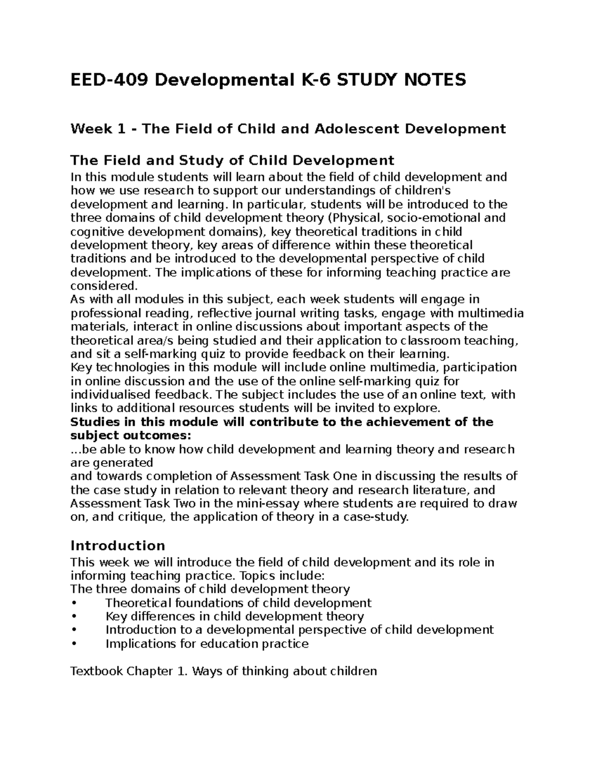 EED409 Study Notes: Understanding Child Development Theories - Studocu