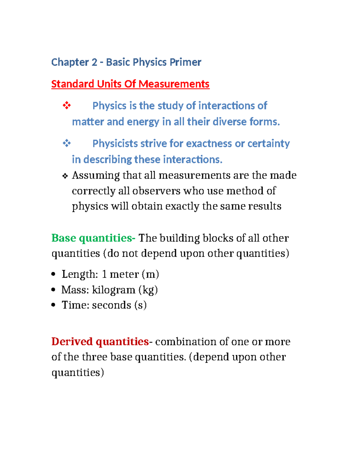 Chapter 2: Basic Physics Primer on Standard Units of Measurement - Studocu