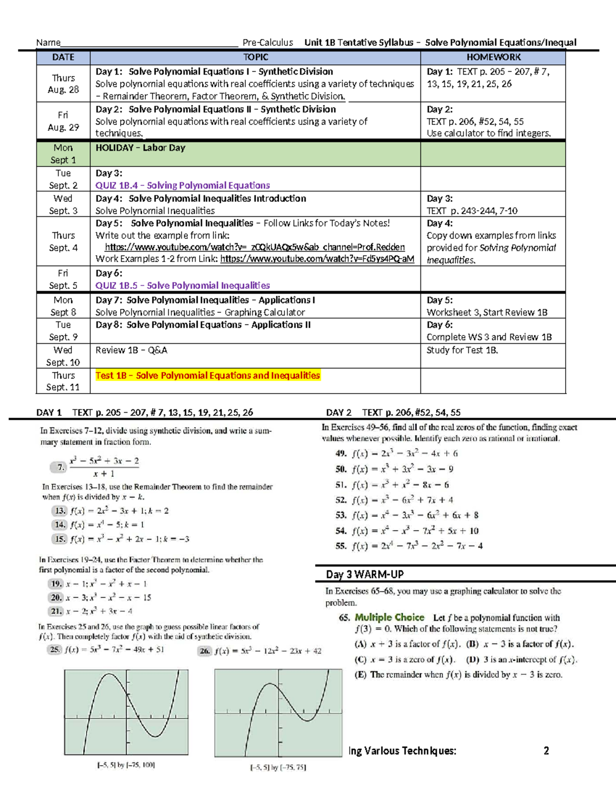 Precalculus U1B Polynomial Equations and Inequalities Study Guide - Studocu