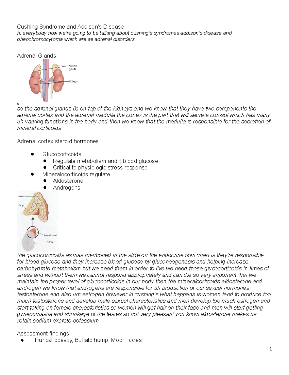 CUSH 101: Cushing's Syndrome & Addison's Disease Lecture Notes - Studocu