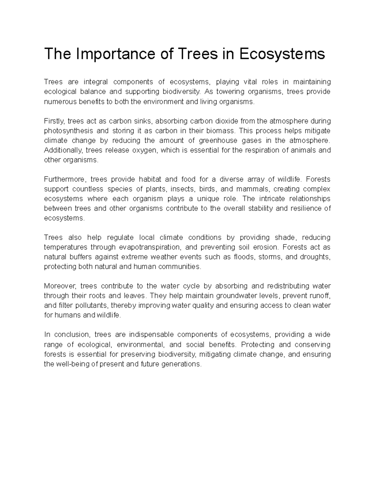 Assignment 3 - Importance of Trees in Ecosystems Essay - Studocu
