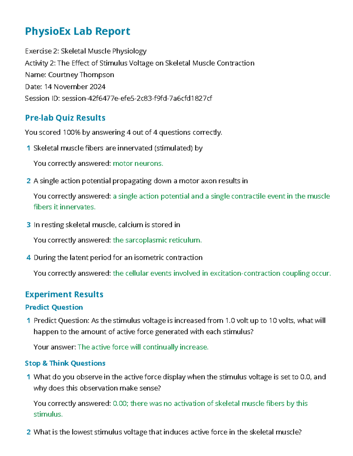 Muscle Exercise 2 Activity 2 - PhysioEx Lab Report Exercise 2 ...