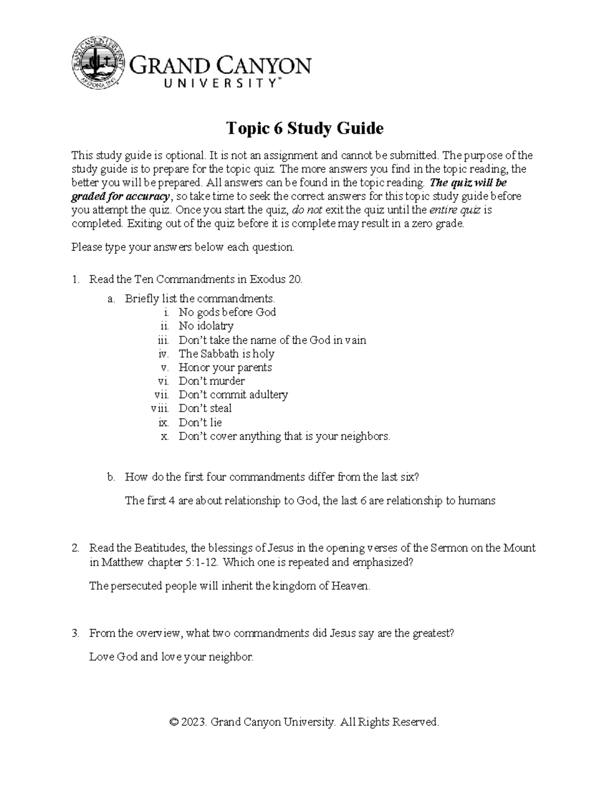 Topic 6 Study Guide - Topic 6 Study Guide This study guide is optional ...