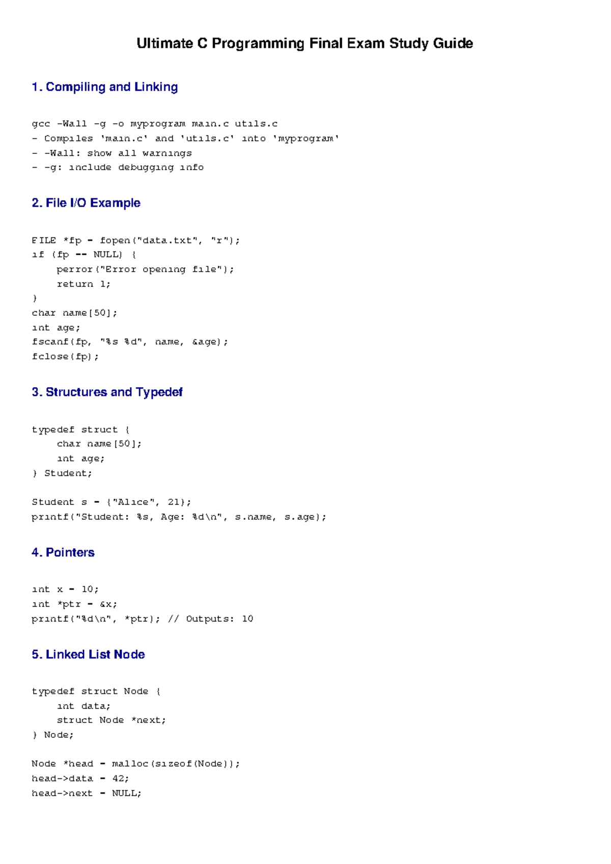 C Study Guide - Summary Programming in C - Ultimate C Programming Final ...