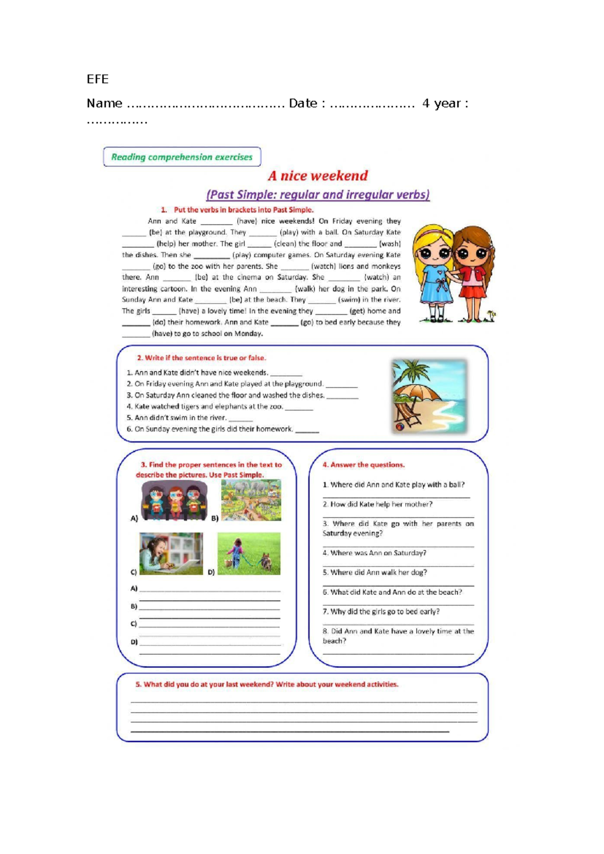 EFE 4 Year Final Exam - Past Simple Reading Comprehension Exercises ...