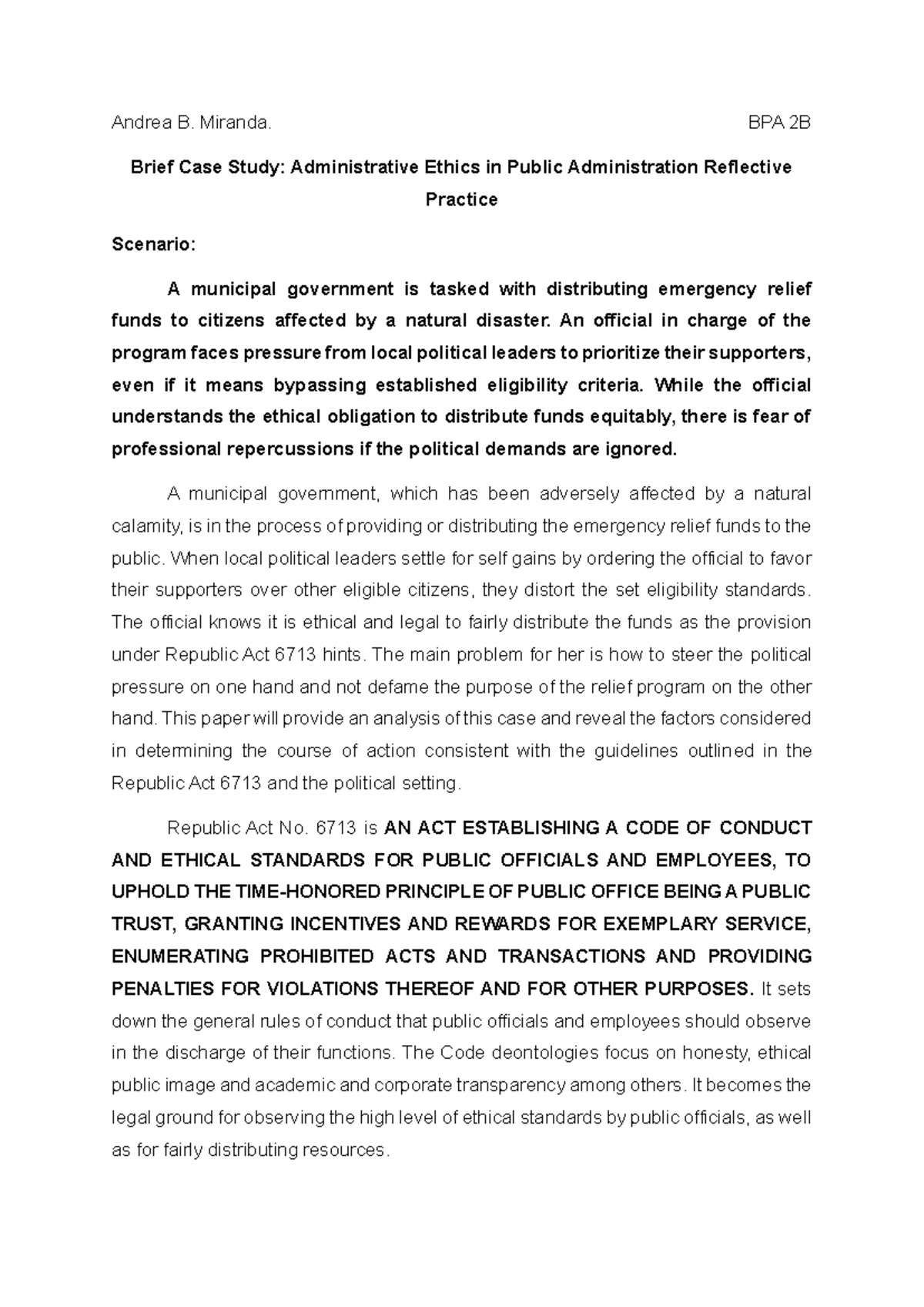 BPA 2B Case Study: Ethical Dilemmas in Emergency Fund Distribution ...