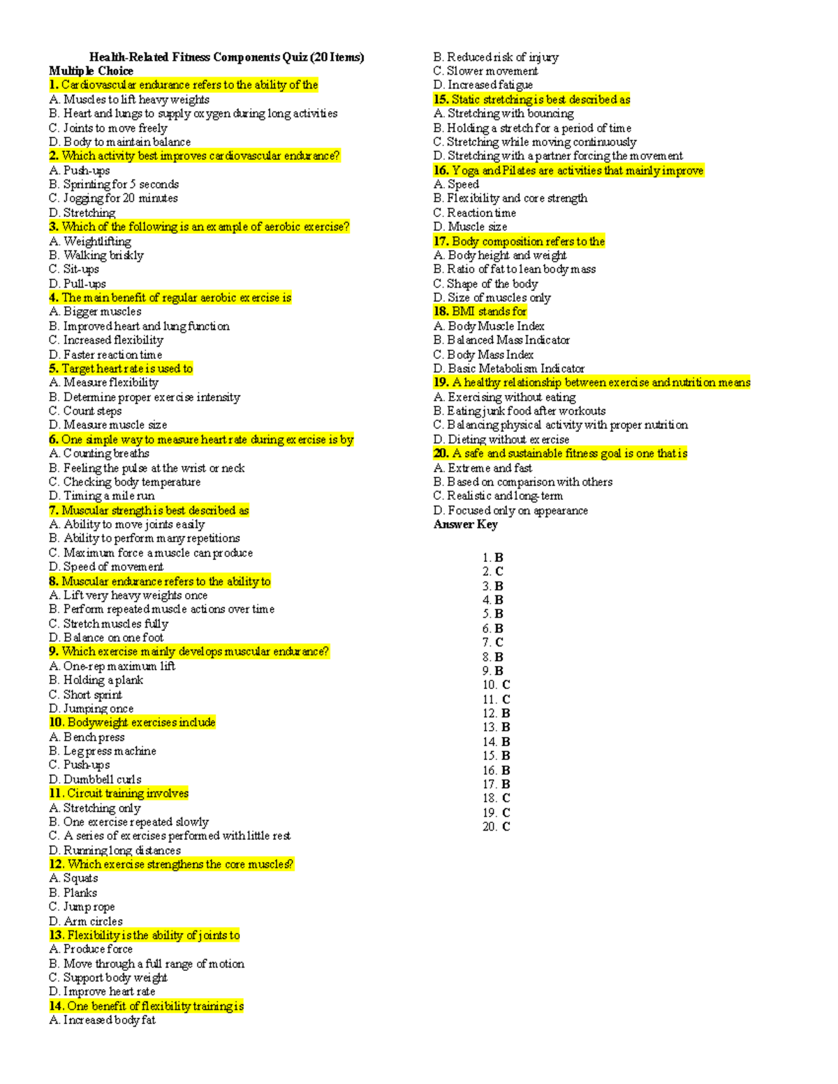 Pathfit 2 - WEEK 5 - Fitness Components Quiz (20 Items) - Studocu