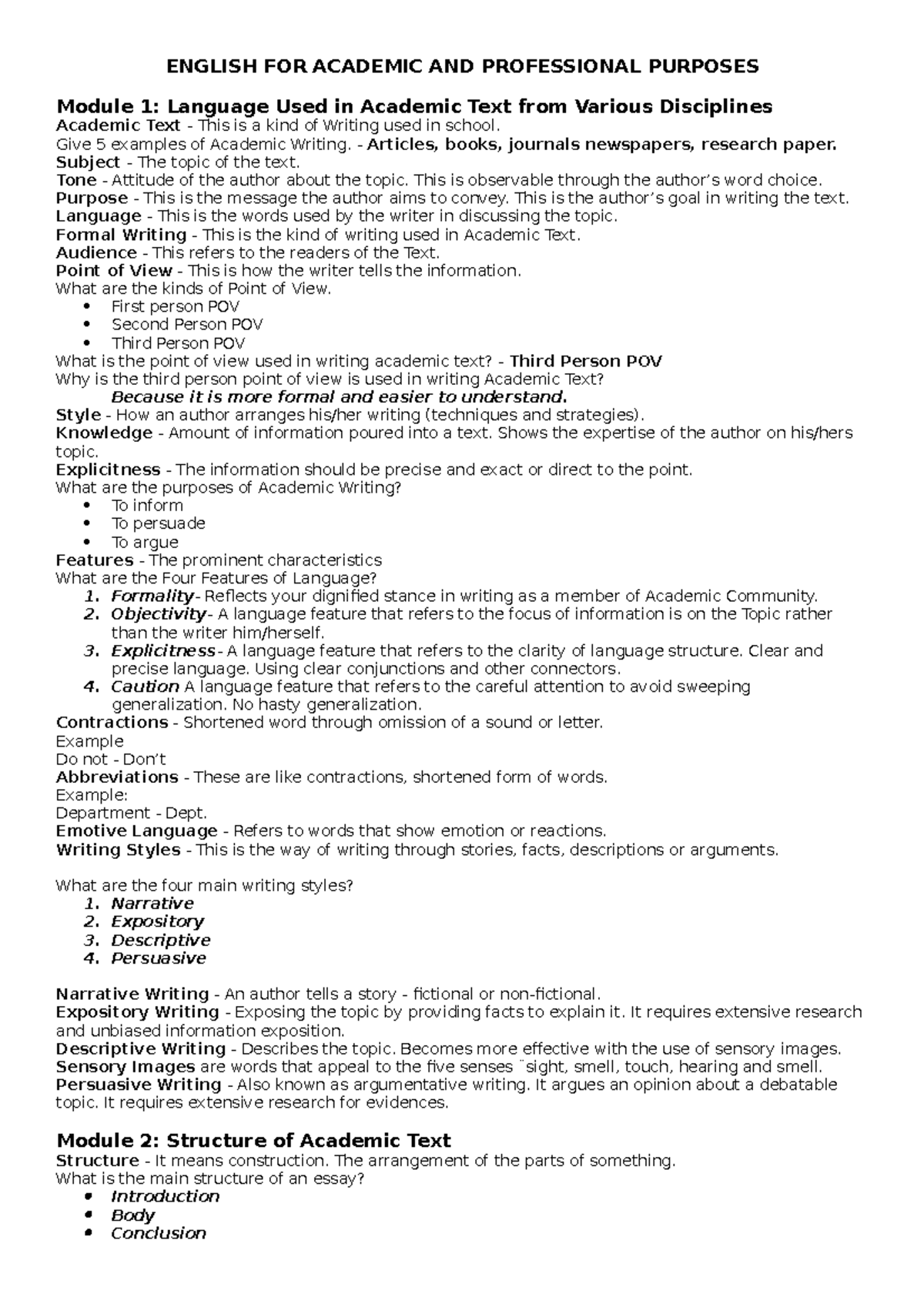 English for Academic & Professional Purposes: Comprehensive Reviewer - Studocu