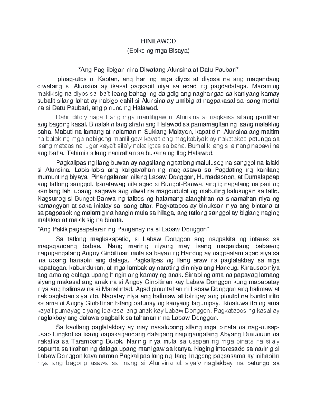 HINILAWOD: Epiko ng mga Bisaya at Ang Pakikipagsapalaran ni Labaw ...