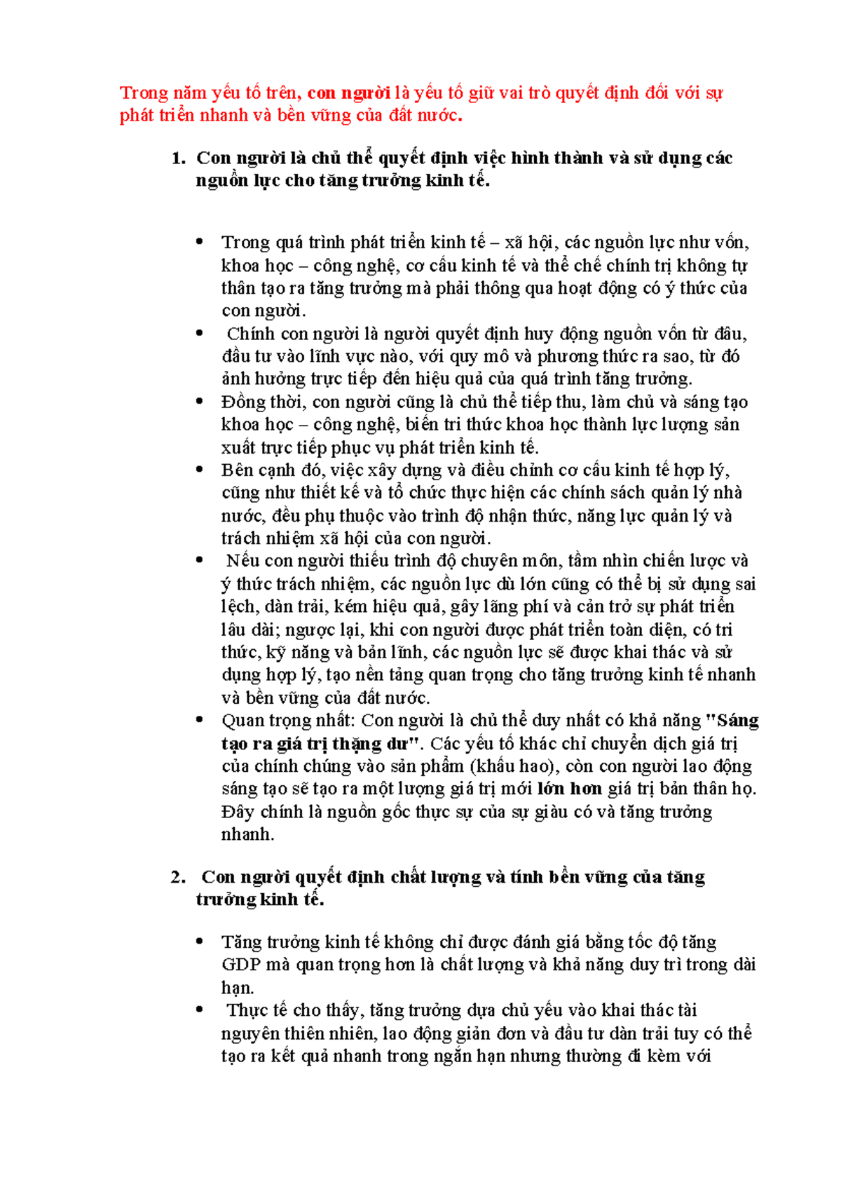 Yếu tố con người trong phát triển bền vững kinh tế Việt Nam - Studocu