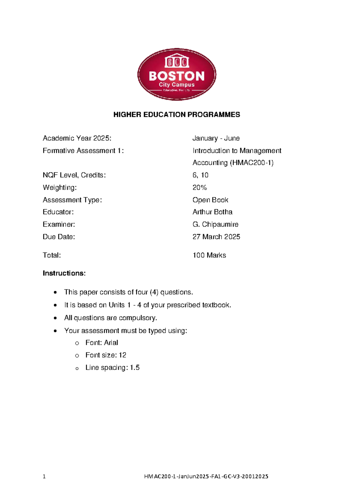 Cost Accounting Formative Assessment 1: Intro to Management Accounting ...