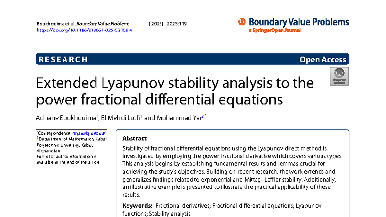 Extended Lyapunov Stability Analysis of Fractional Differential Equations - Studocu