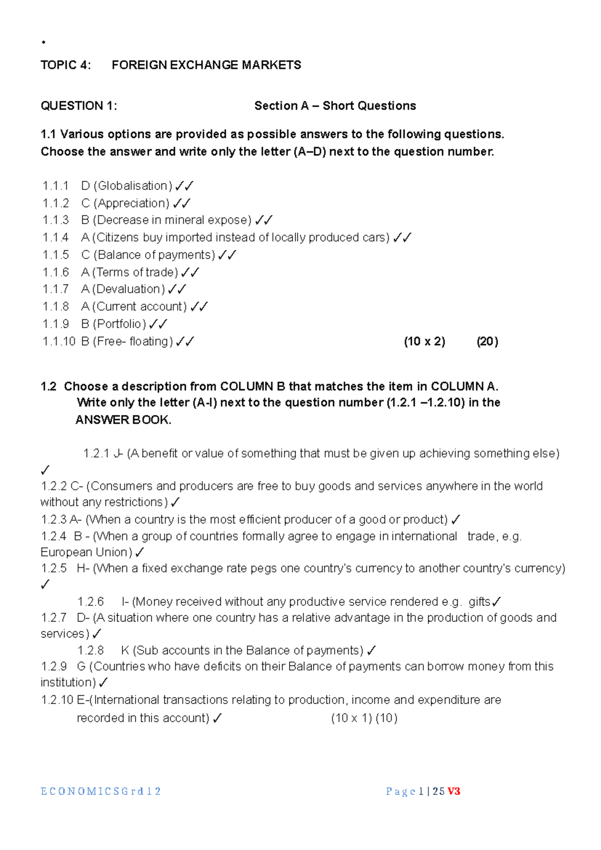 Topic 4 Inernational trade memo - • TOPIC 4: FOREIGN EXCHANGE MARKETS ...