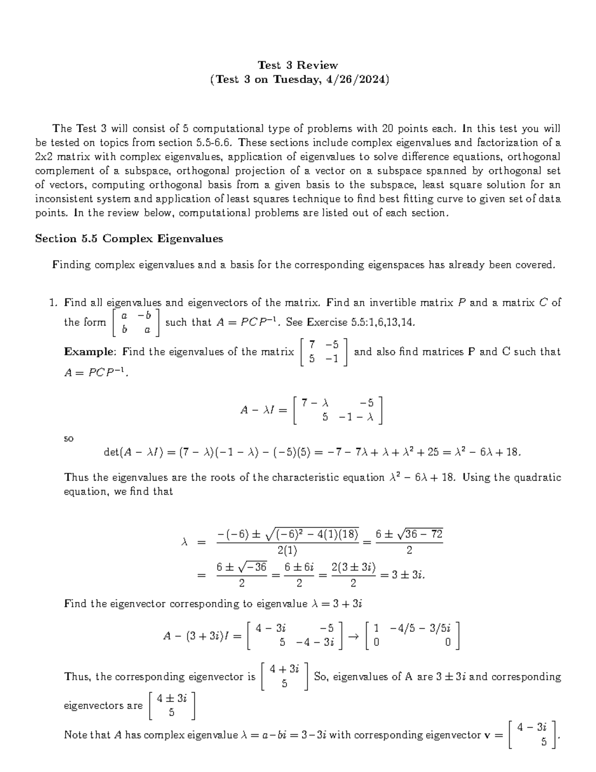 Test 3 Review - Test 3 Review (Test 3 on Tuesday, 4/26/2024) The Test 3 ...