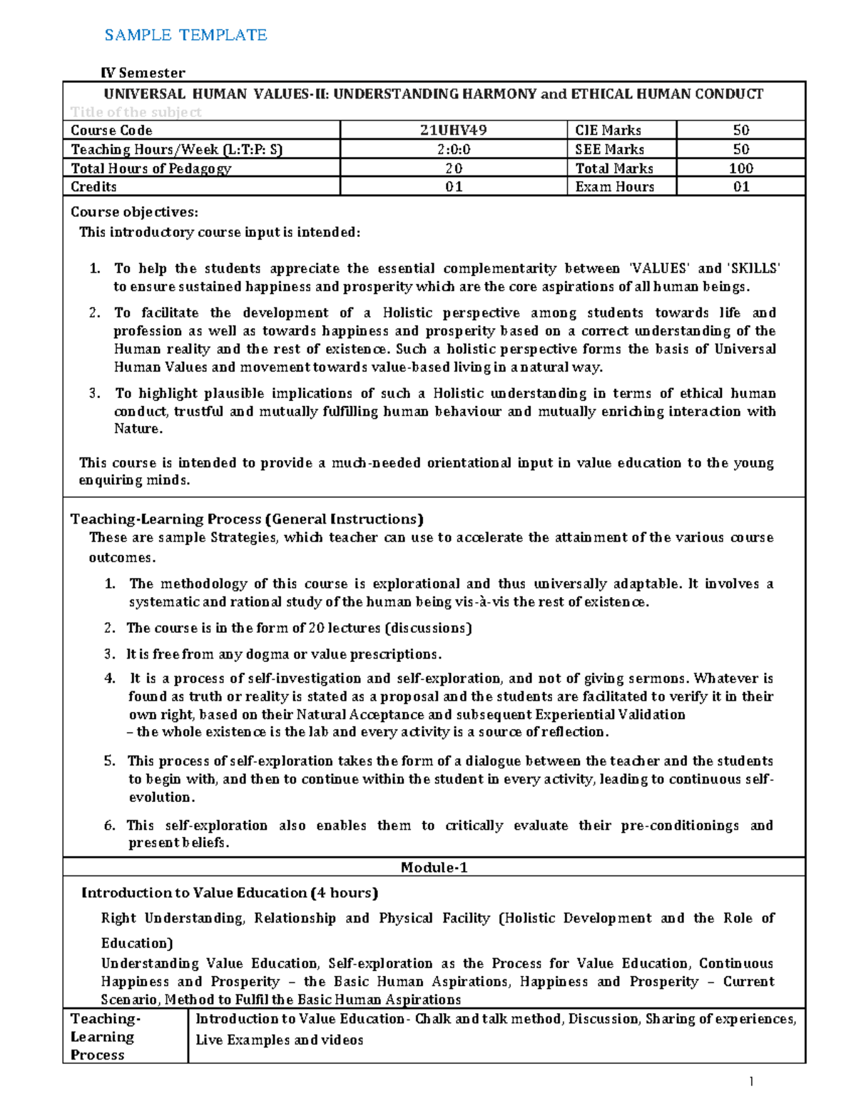 21uh49 - CO PO mapping - IV Semester UNIVERSAL HUMAN VALUES-II ...
