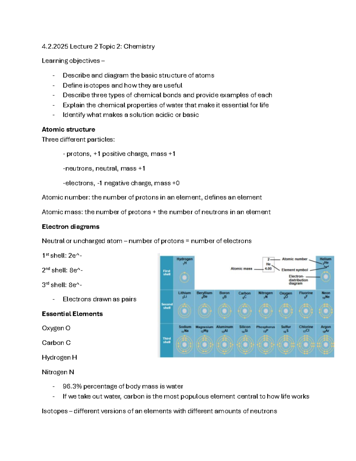 BILD 1 Lecture Notes: Chemistry, Macromolecules, and Cell Structure ...