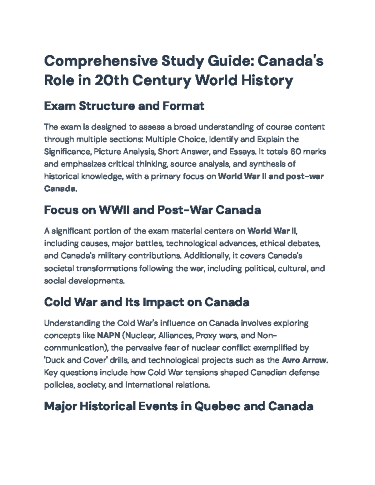 Comprehensive Study Guide: Canada's Role in 20th Century History (HIST ...