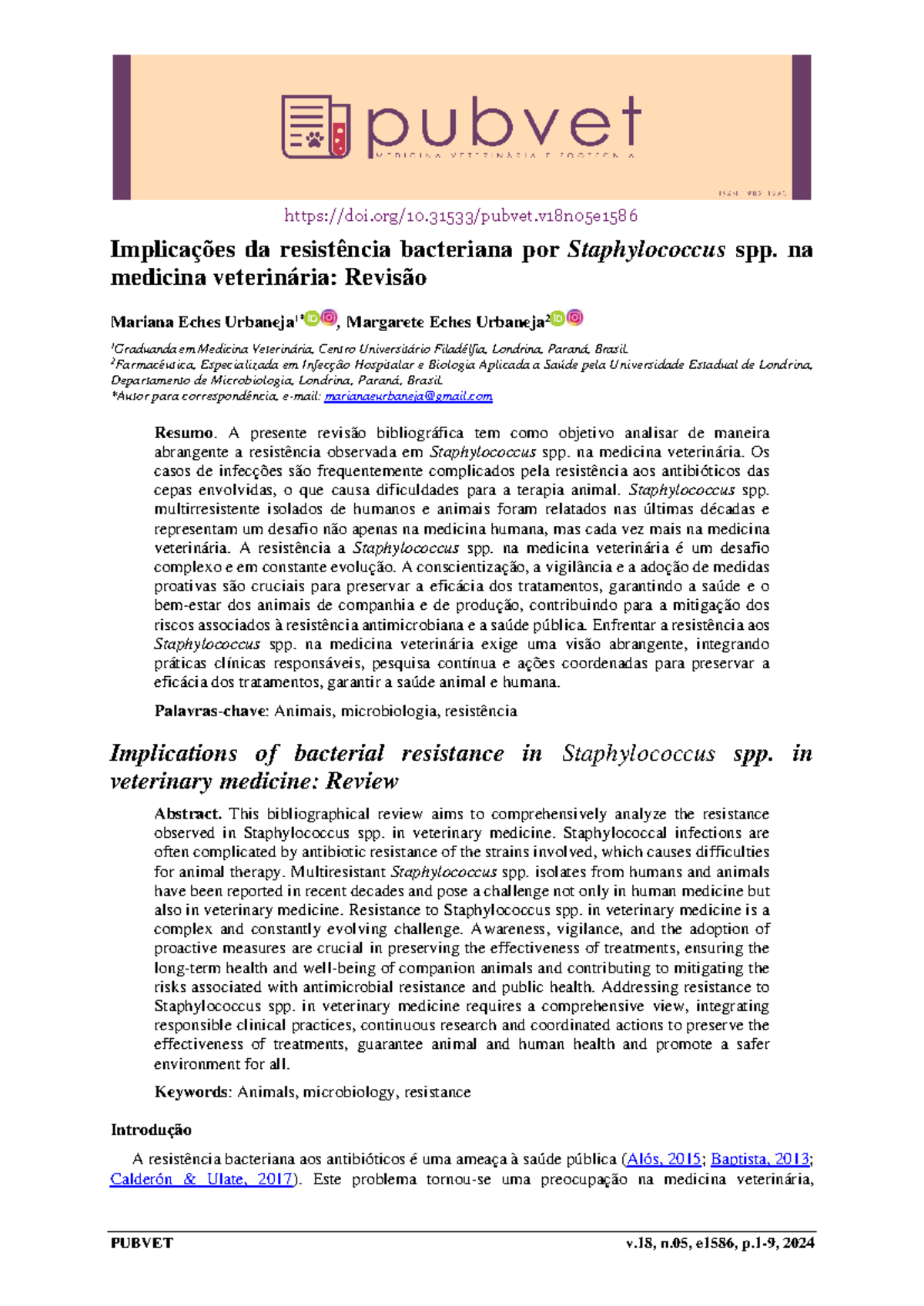 Implicações da Resistência Bacteriana de Staphylococcus spp. na ...