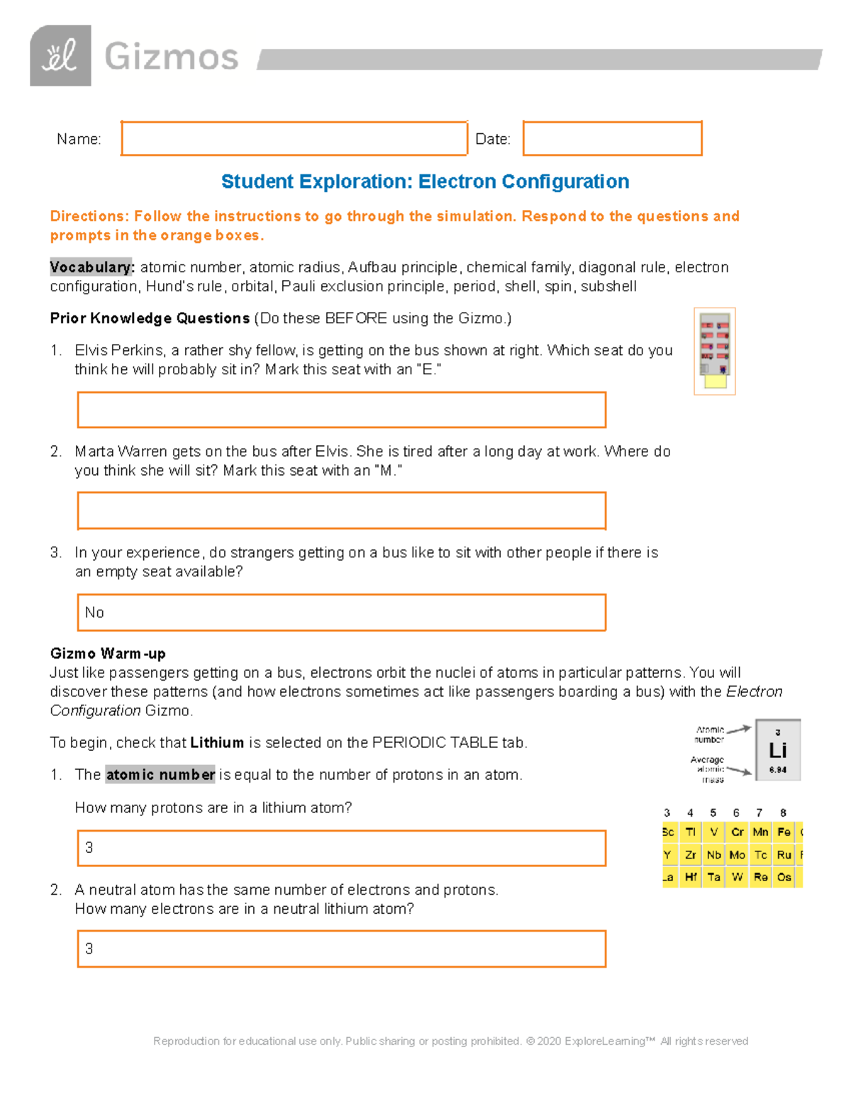 Electron Configuration Gizmos - Name: Date: Student Exploration ...