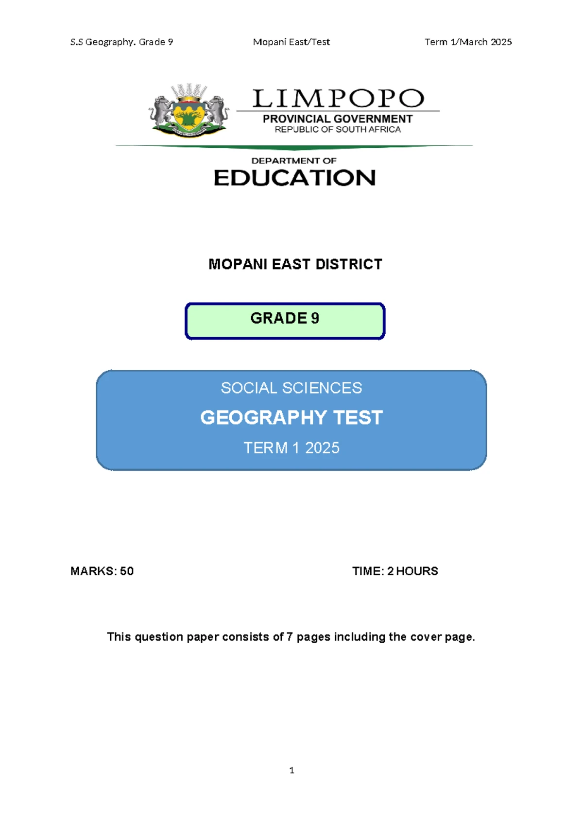 Grade 6 Geography Exam June 2021 - Tom New School Assessment - Studocu