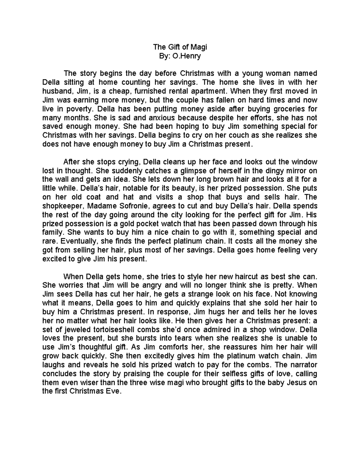 The Gift of the Magi: Summary & Analysis of Love and Sacrifice - Studocu