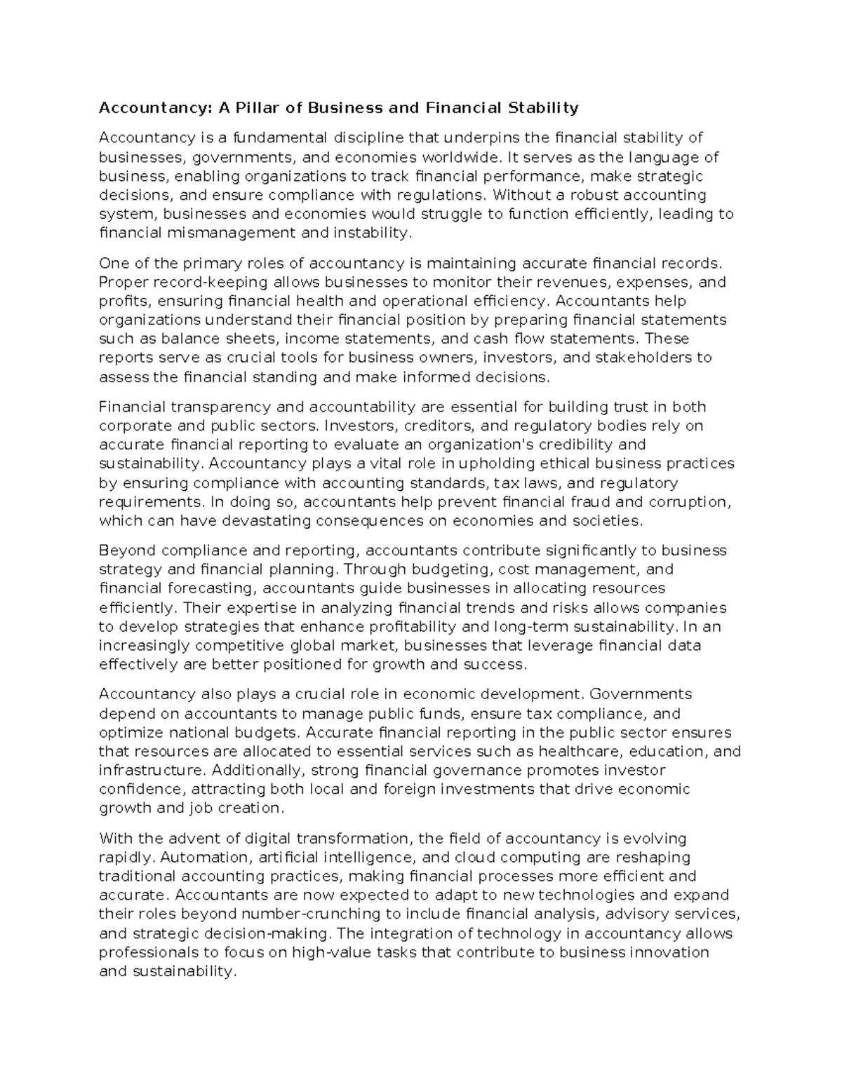 Accountancy: Essential for Business Stability and Financial Success ...