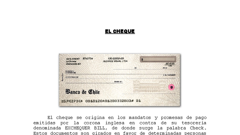 Apunte sobre Cheques: Definición y Características Legales - Studocu