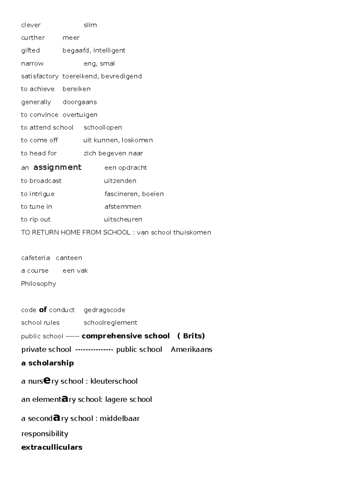 Clever Slim - Vocabulary and School Terminology Notes - Studocu