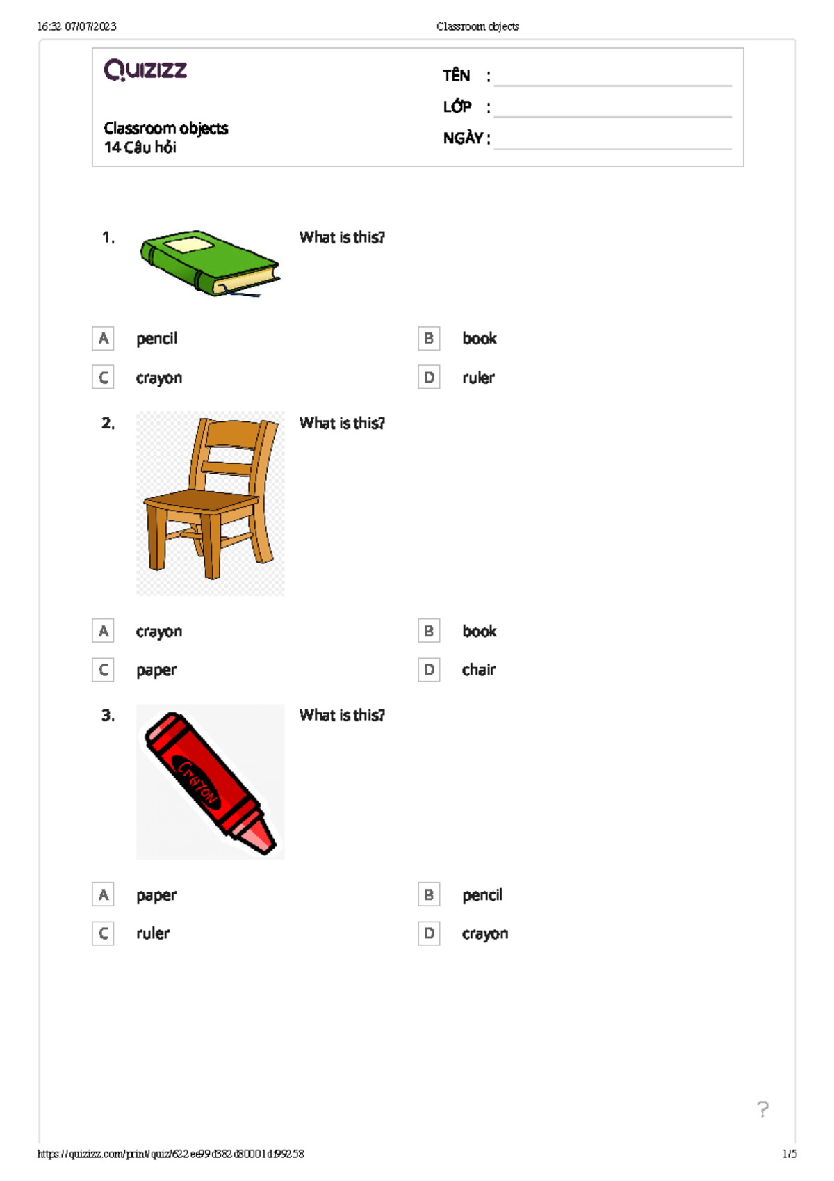 Classroom Objects Quiz: Identify Common School Supplies - Studocu