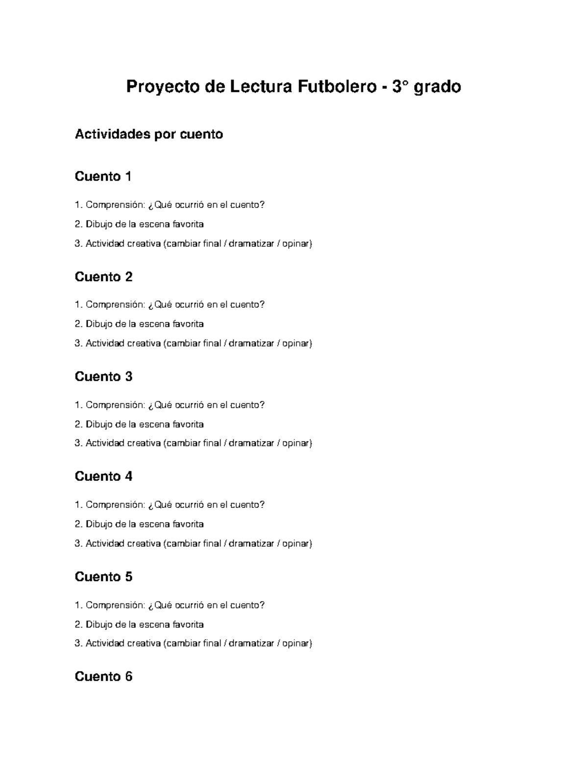 Proyecto de Lectura Futbolero: Actividades y Comprensión de Cuentos ...
