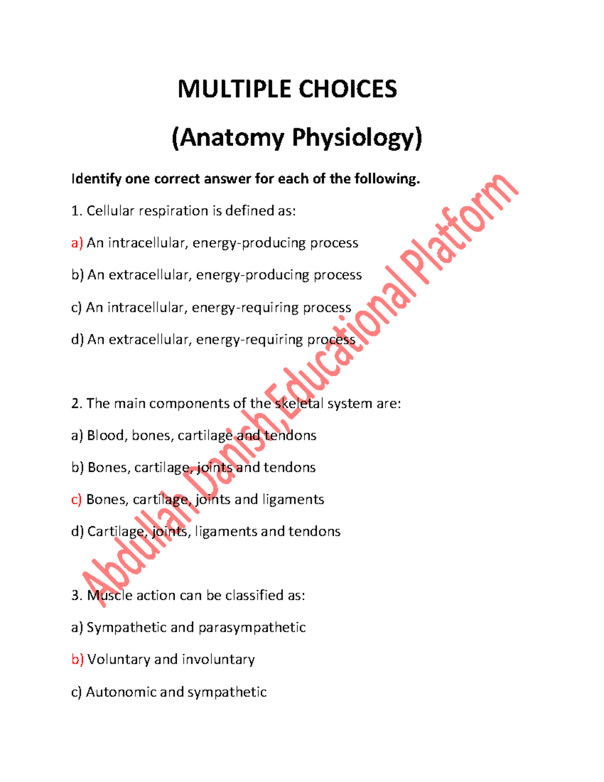 Anatomy & Physiology MCQs (631316284) - 1st Semester BSN - Studocu