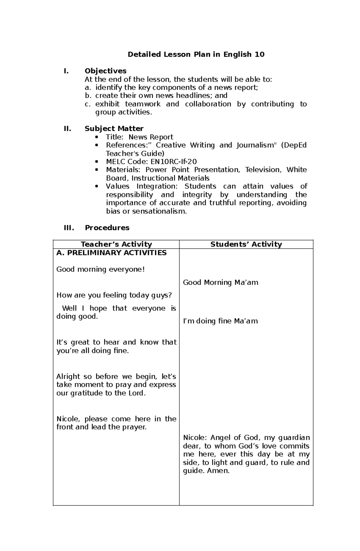 Detailed Lesson Plan on News Report - English 10 (DLP) - Studocu