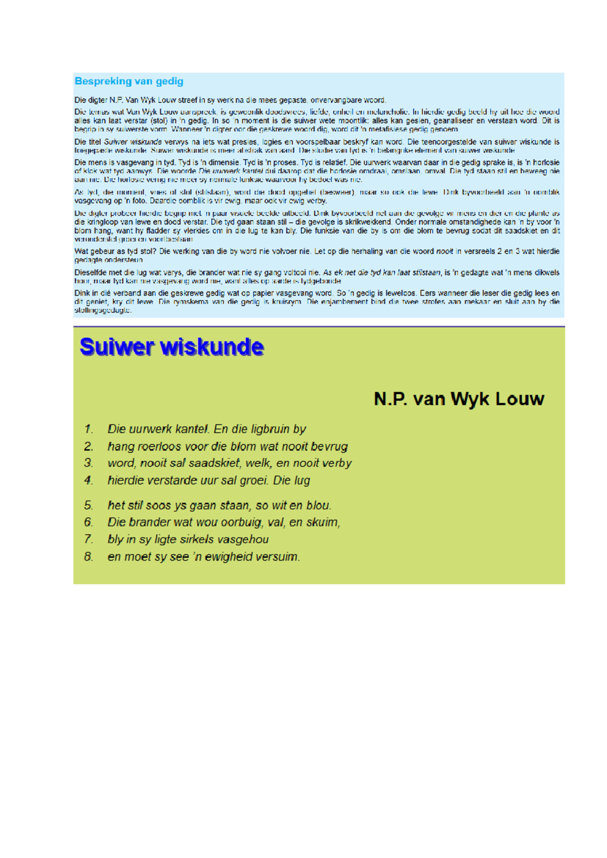 Suiwer Wiskunde: Poëzie en Tijd Bbespreking van N. van Wyk Louw se ...