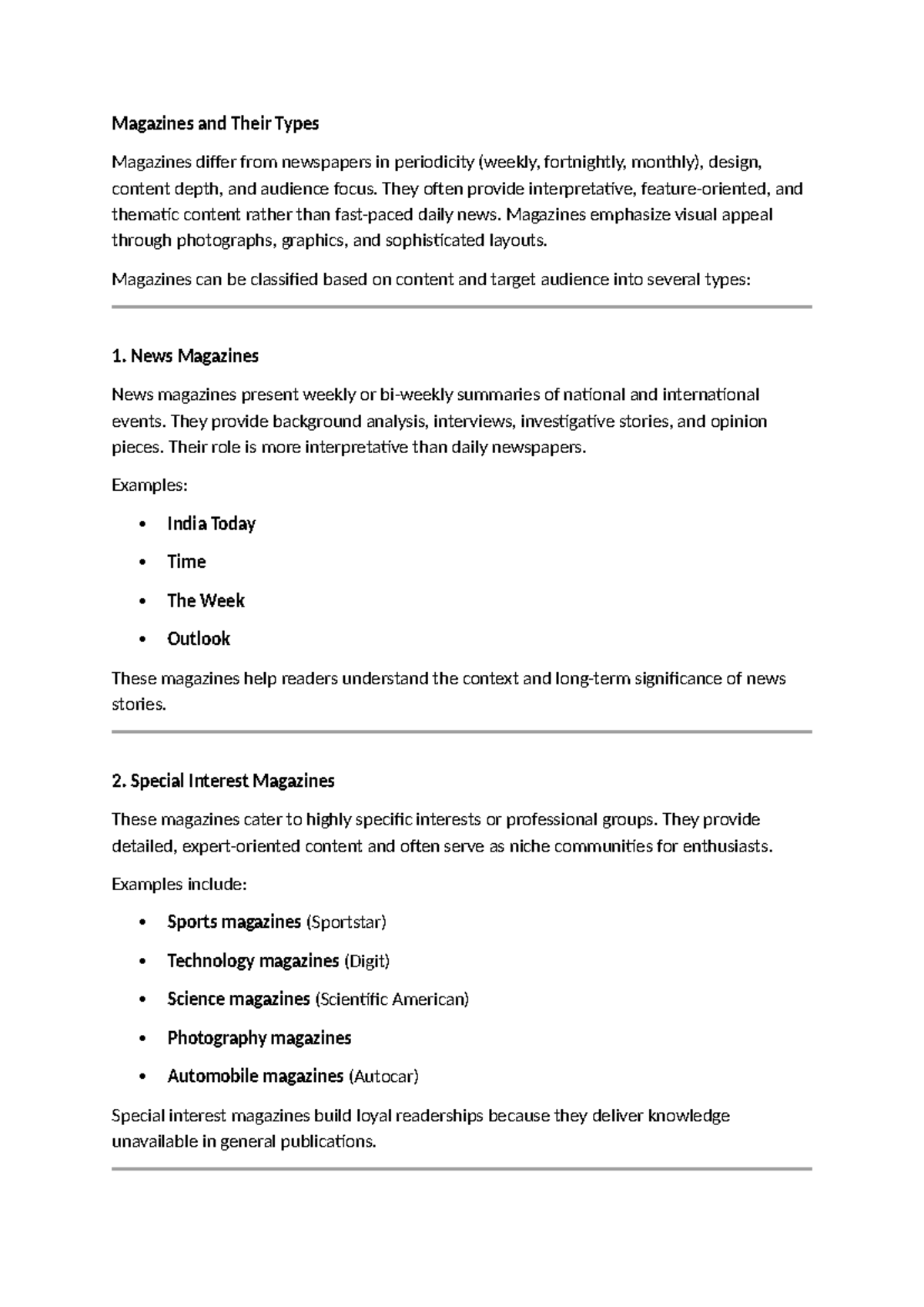 Print Journalism: Types and Characteristics of Magazines - Studocu
