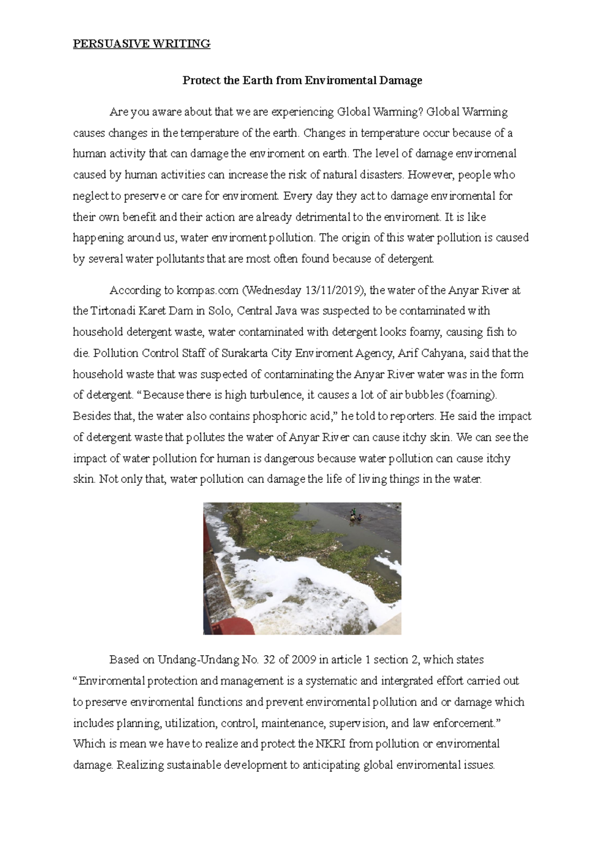 Persuasive Essay on Protecting Earth from Environmental Damage - Studocu