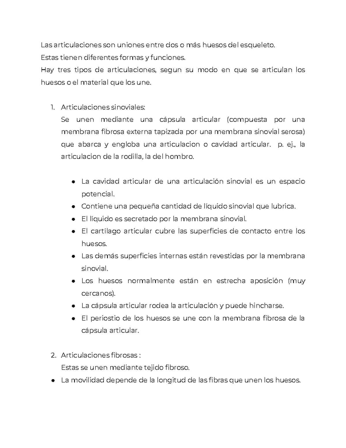 Articulaciones: Tipos y Funciones en el Esqueleto Humano - Studocu