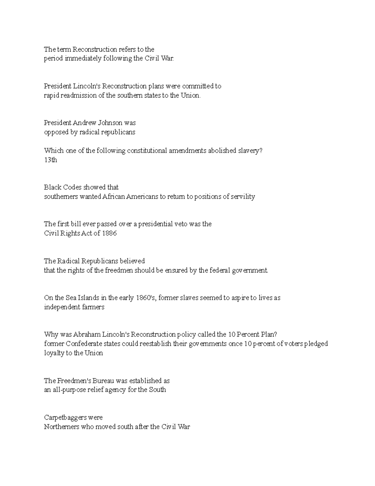 Blank 26 - Notes - The term Reconstruction refers to the period ...