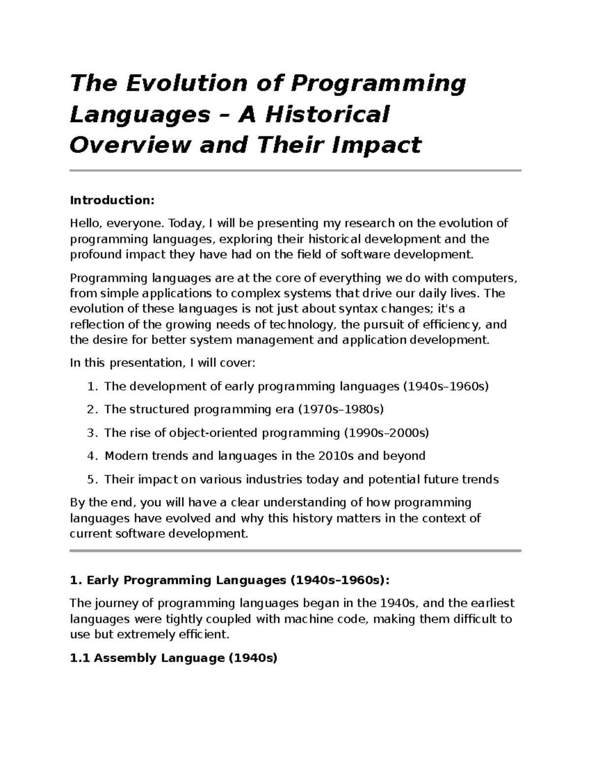 Evolution of Programming Languages: A Historical Overview (CS101) - Studocu