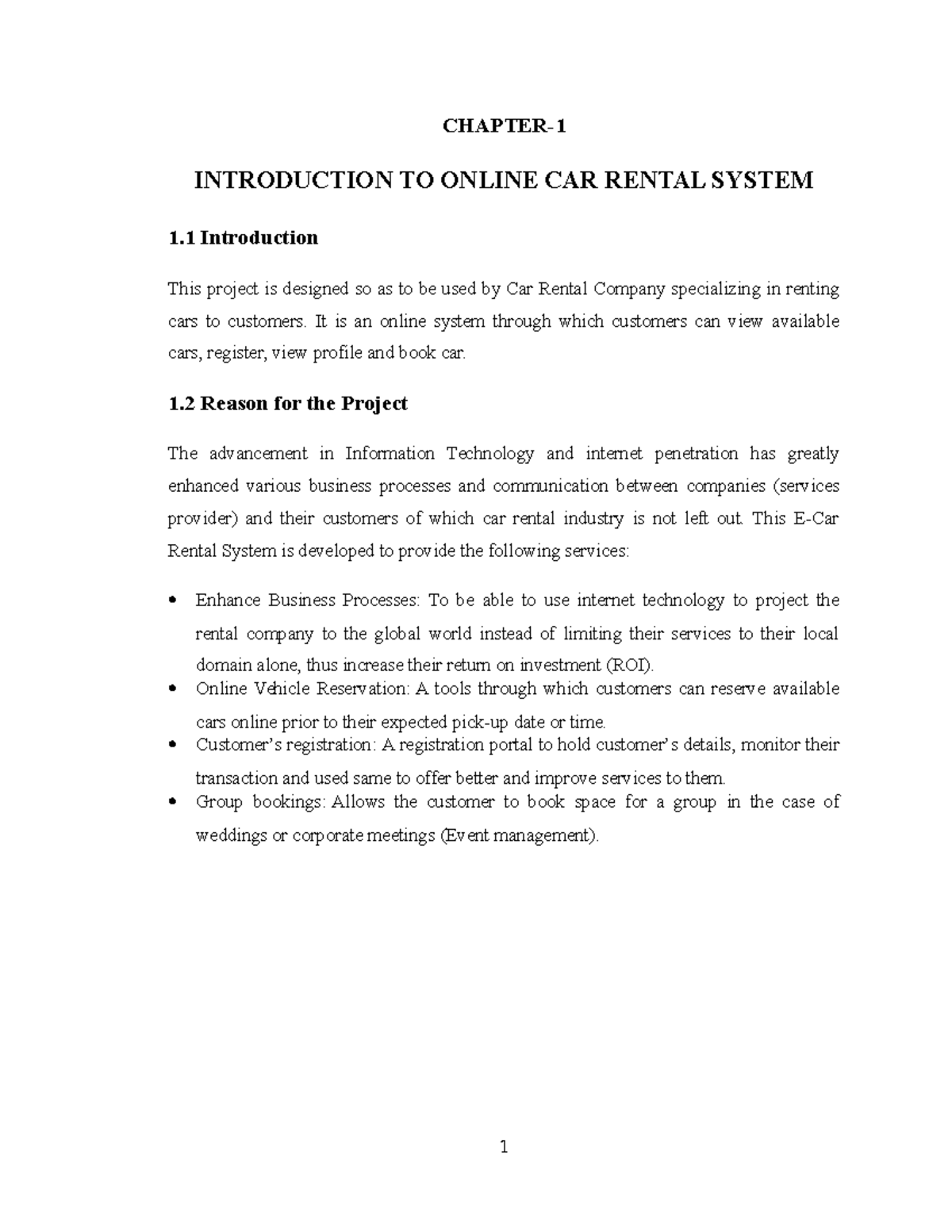 Car rental system project report - CHAPTER- INTRODUCTION TO ONLINE CAR ...