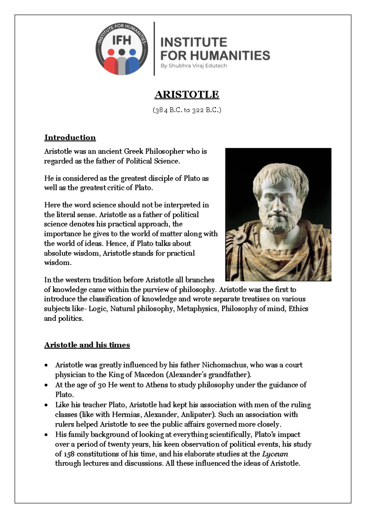 Aristotle's Political Philosophy: Insights and Theories (3188780) - Studocu