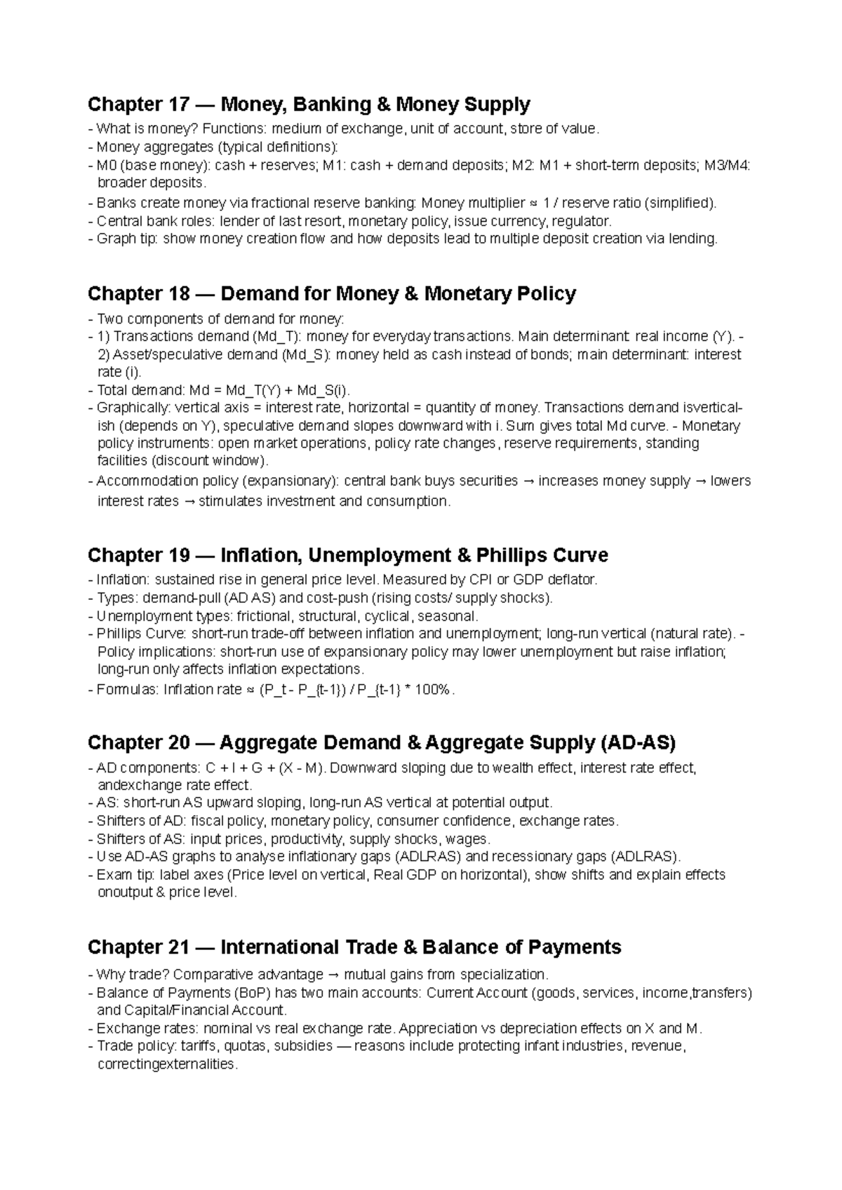 Econ 1B Chapter 17-22 Summary Notes on Money, Banking, and Trade - Studocu