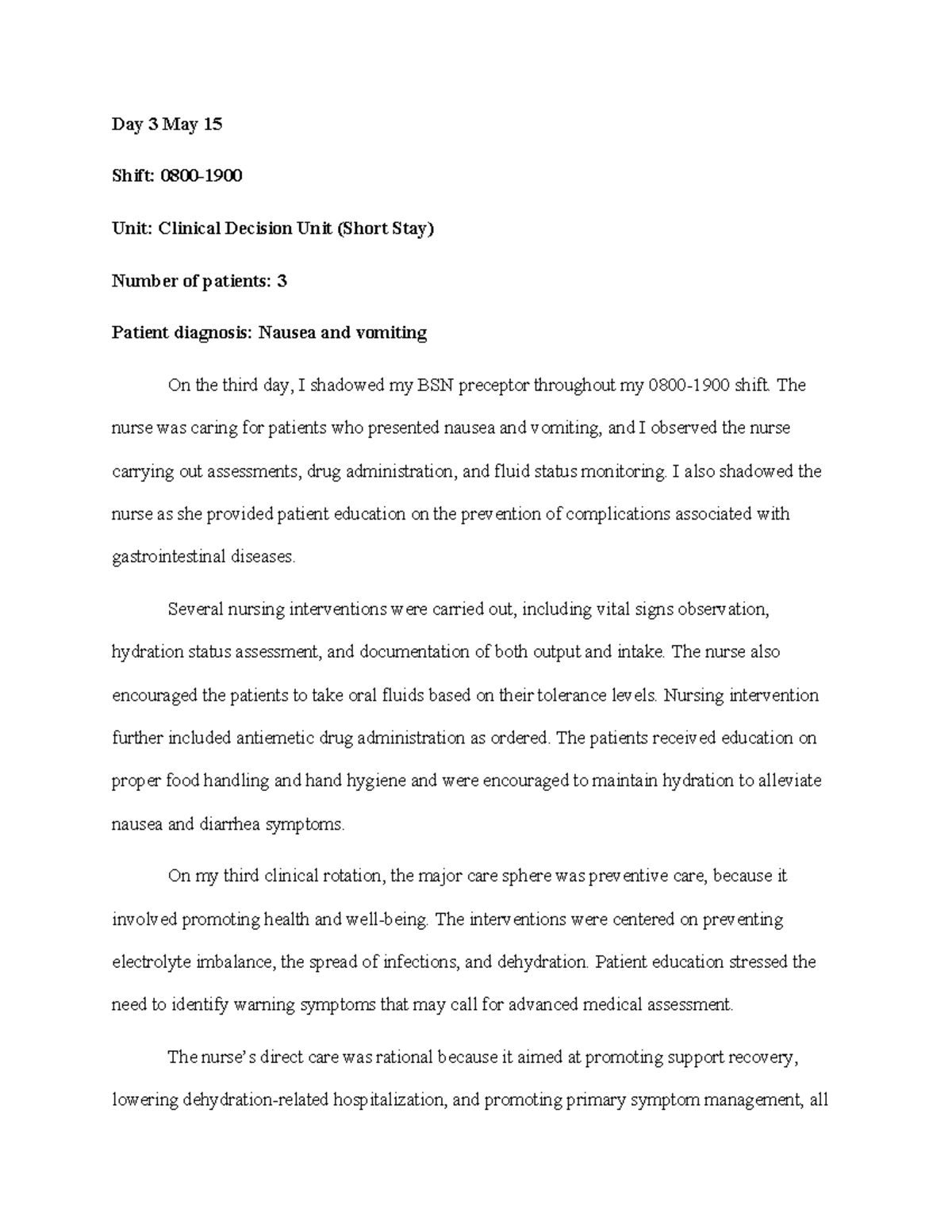 Clinical Rotation Report: Day 3 - Clinical Decision Unit (BSN) - Studocu