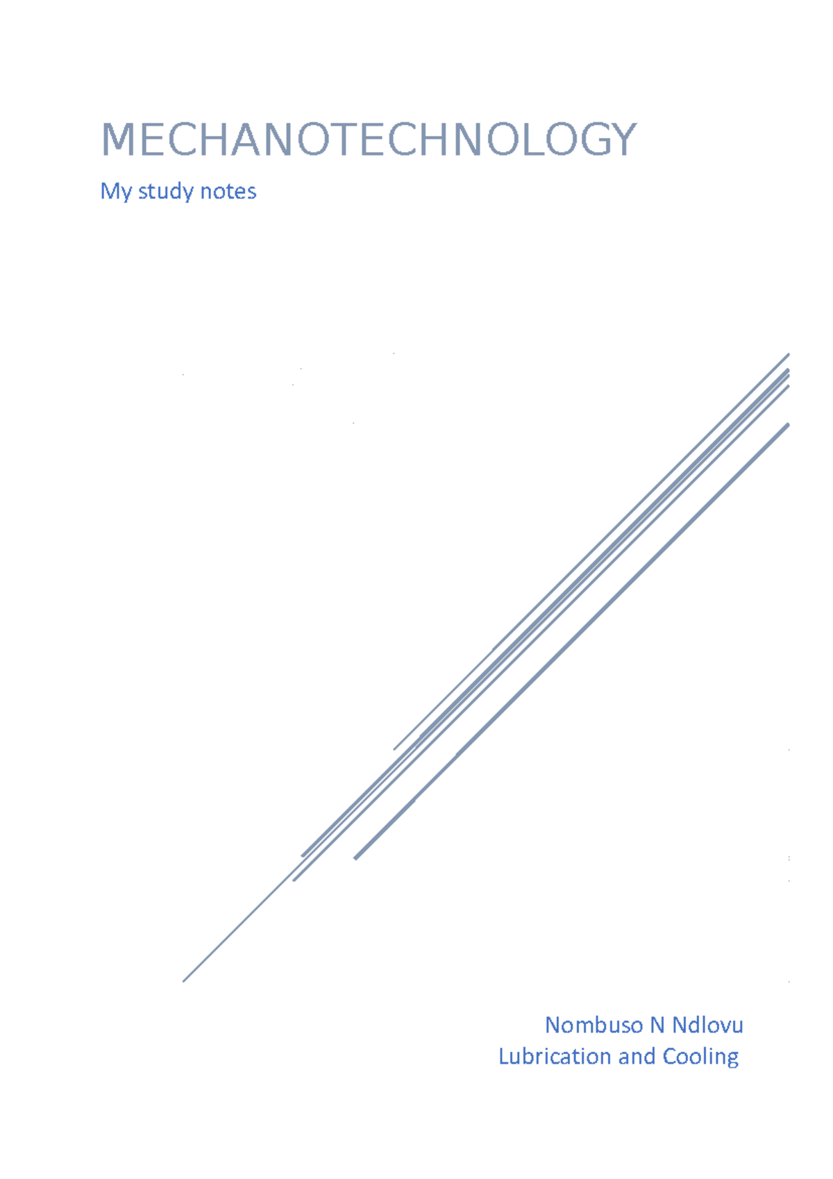 Mechanotechnology Study Notes: Lubrication & Cooling Insights - Studocu