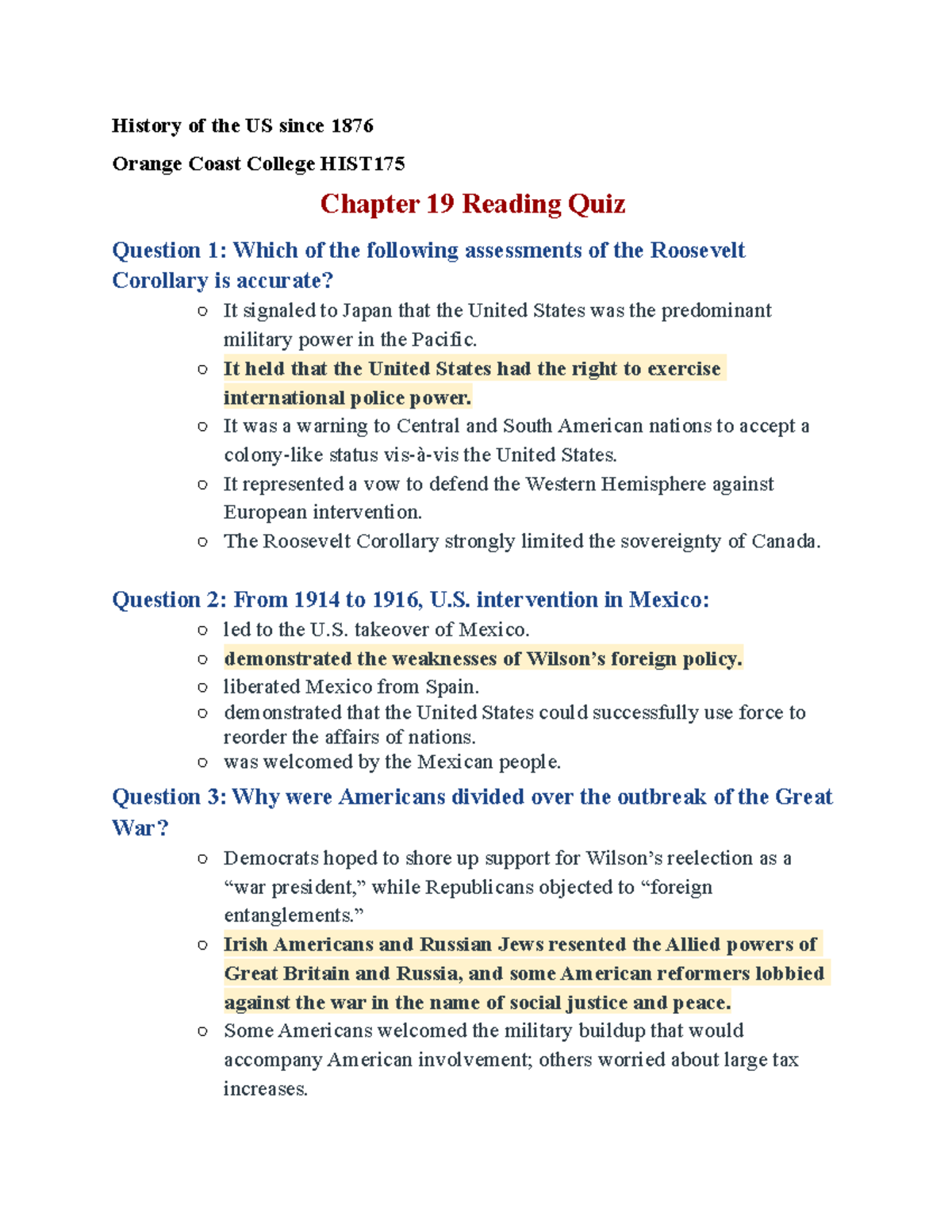 HIST Chapter 19 Reading Quiz: Key Concepts of US History Post-1876 ...