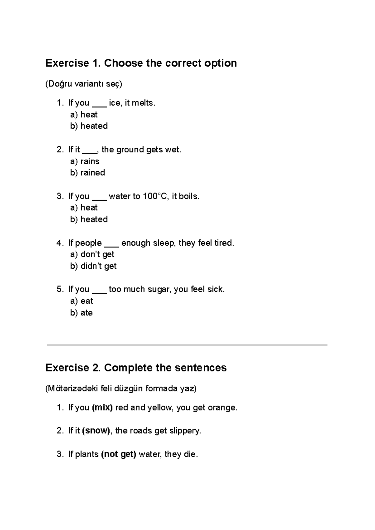 Zero Conditional Çalışma - Exercise 1 & 2 - Studocu