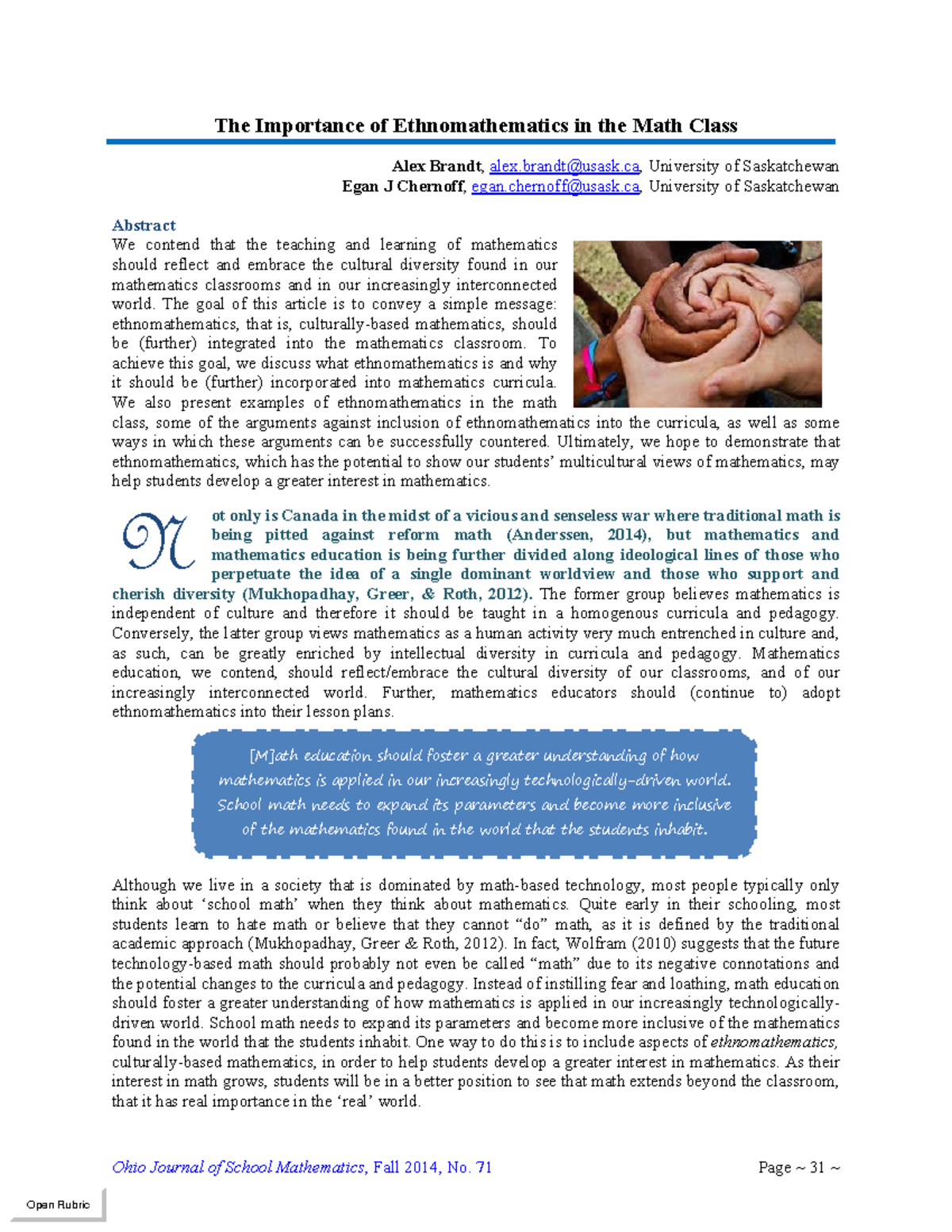Integrating Ethnomathematics in Math Education: A Cultural Perspective ...